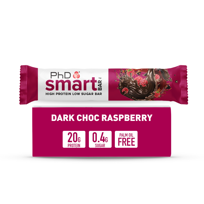 PhD Smart High Protein Low Sugar Bar Dark Choc with Raspberry 64g ...