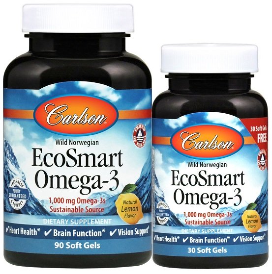 Carlson Labs Smart Omega-3 1000mg Natural Lemon For Heart Brain and ...