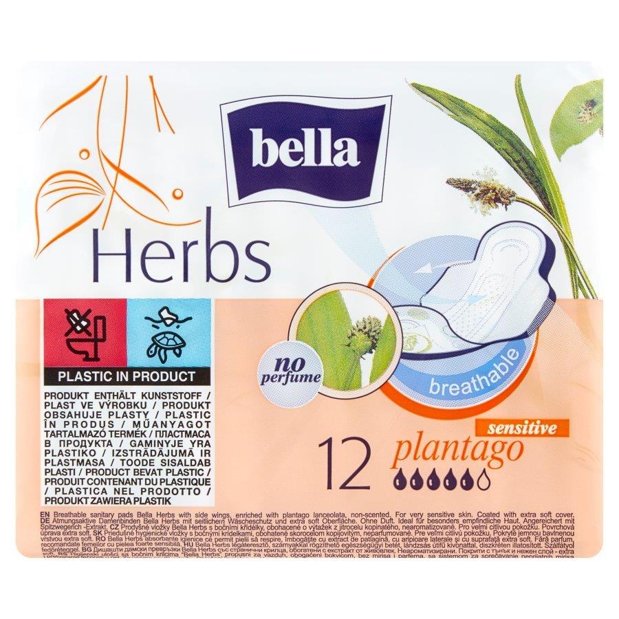 Bella Herbs Plantago Sanitary Pads Enriched with Herbs 12 Pieces | Body ...